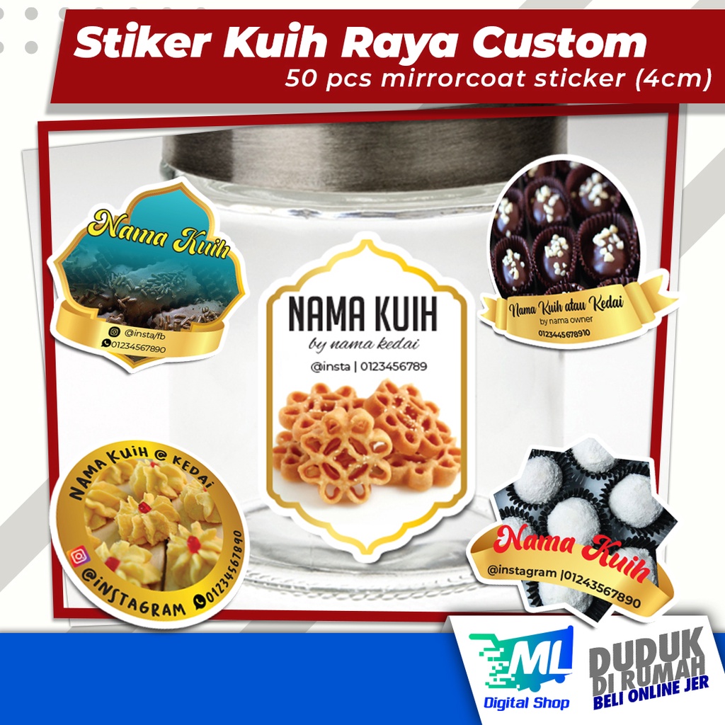 50pcs Custom Stiker label Produk Kuih atau Kerepek Raya (free design ...