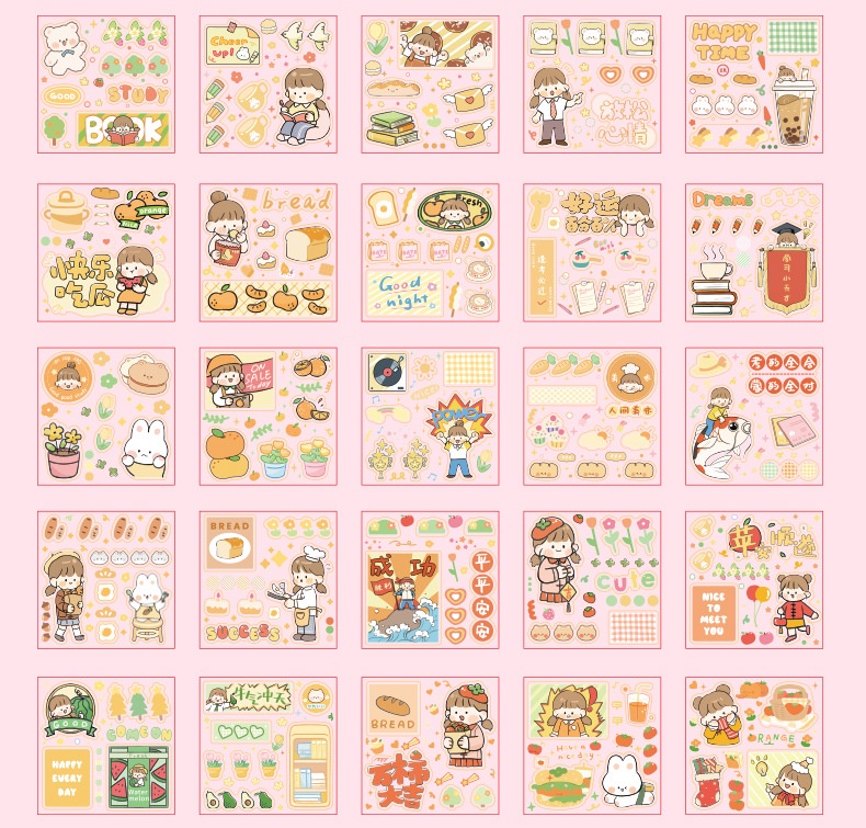 PINEDOT 100 Sheets Waterproof Cute Cartoon PET Material Stickers ...