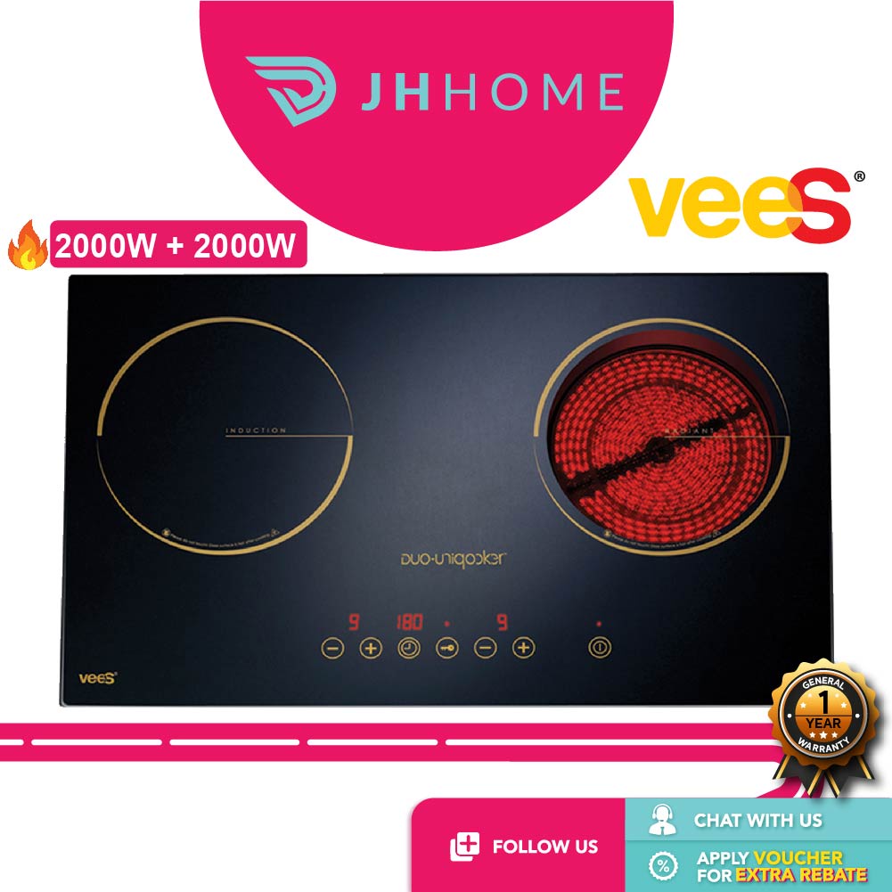 Vees 2 In 1 Induction Ceramic Hob Dual Zone Delicooker Built- In (4000W ...