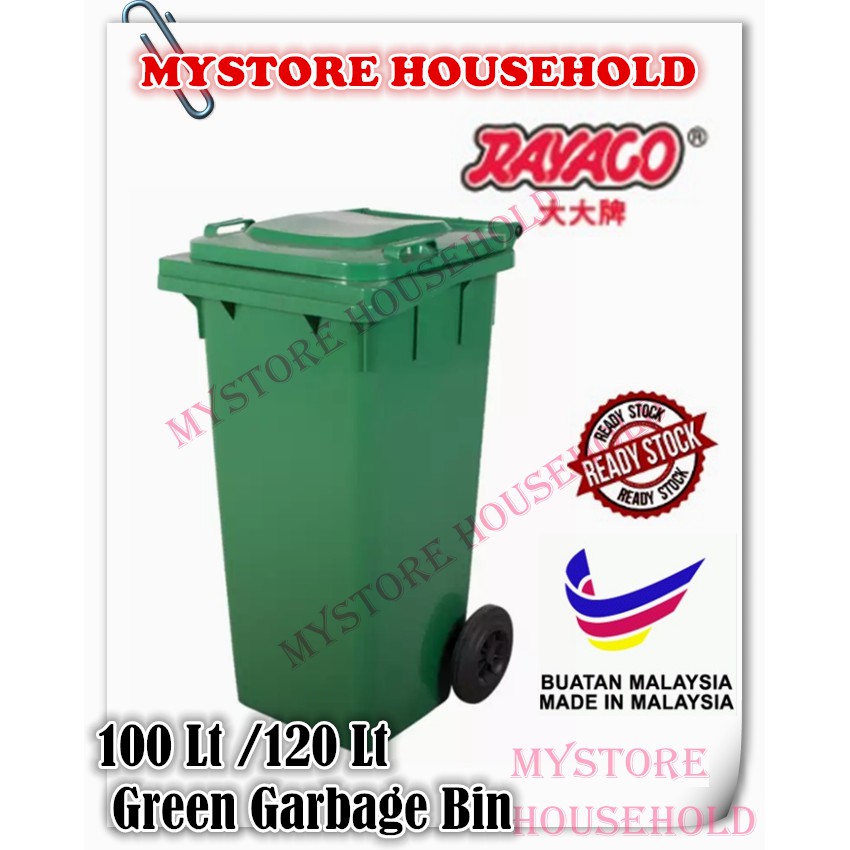 120L / 100L Large Garbage Bin with Wheels/ Green Garbage Bin outdoor ...