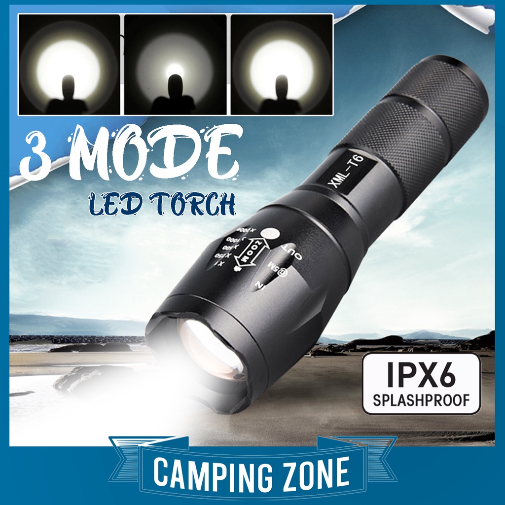 XML-T6 5 Mode Cree XML T6 LED Zoom Adjustable Mini Torchlight Flashlight Bright Light | Shopee ...