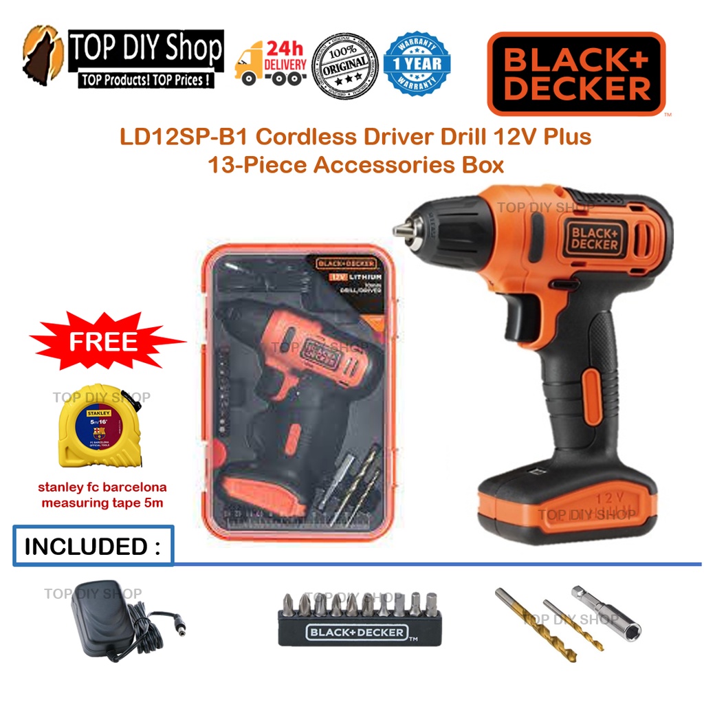 BLACK&DECKER LD12SP-B1 Cordless Driver Drill 12V Plus 13-Piece ...