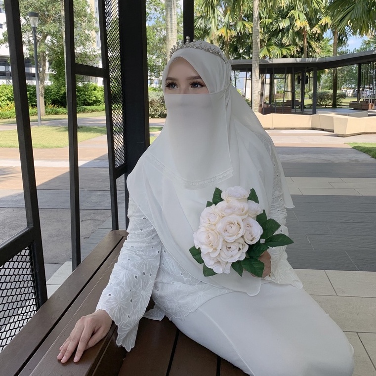 PURDAH NIKAH SQUARE 2 LAYER OFF WHITE PURDAH AKAD PUTIH PURDAH LACE ...