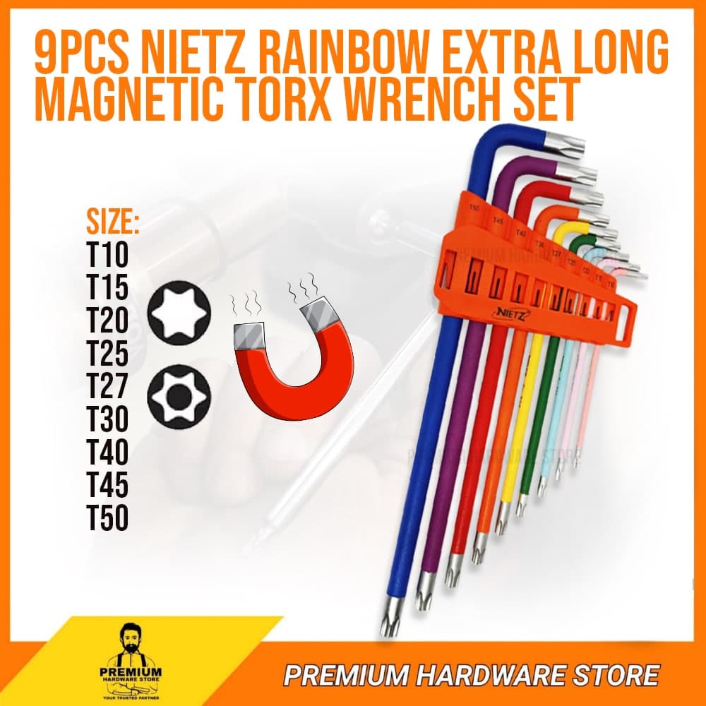 NIETZ 9 Pcs Rainbow Exta Long Tamper Star Key Wrench Set 532-98-603 ...