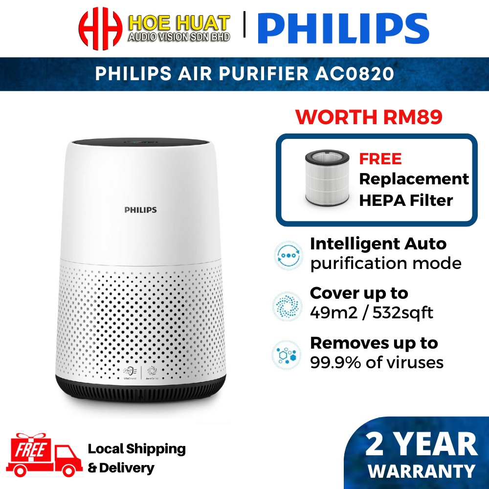 【Free Extra Filter】 Philips AC0820 Series 800 Air Purifier (49 m²/ 532 ...