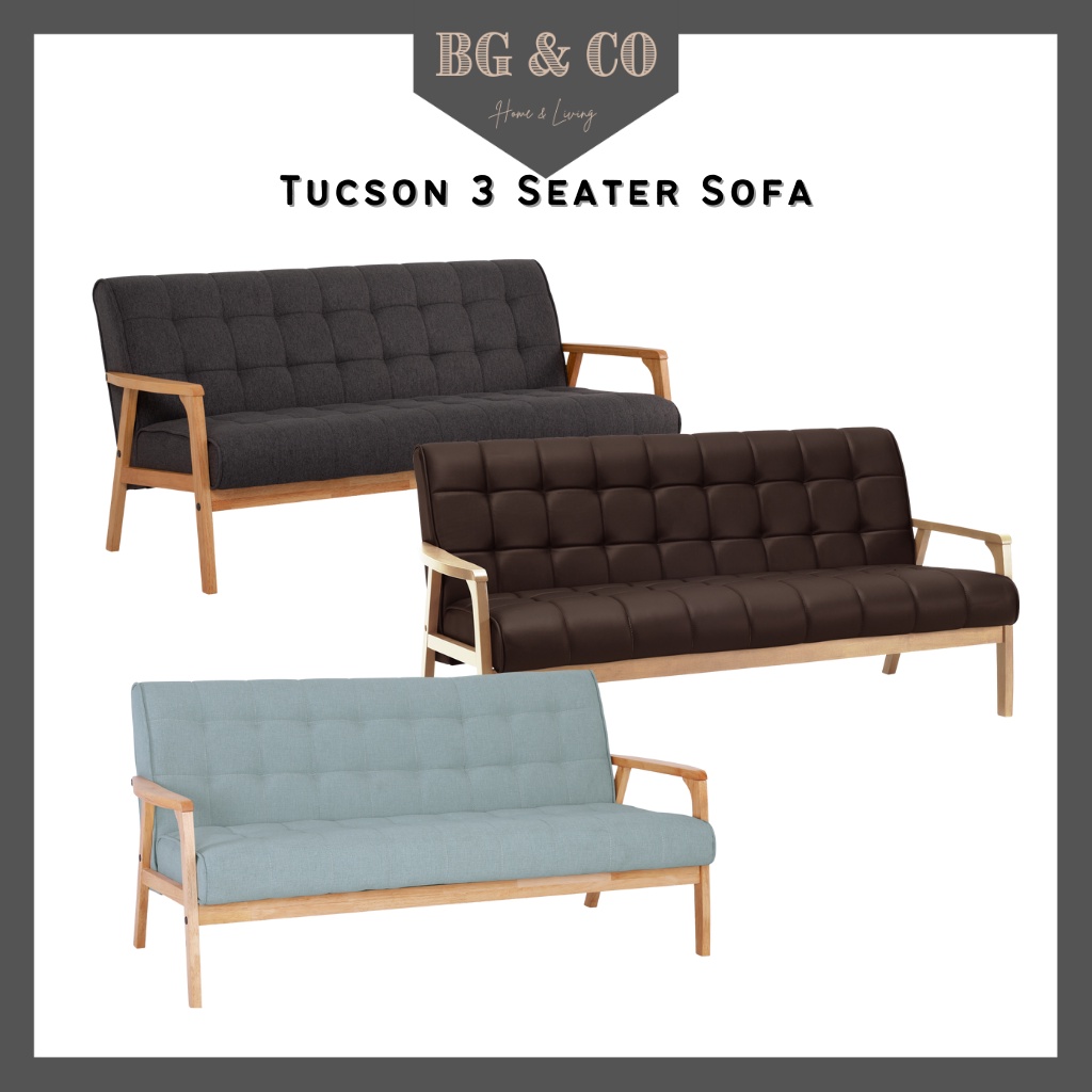 TUCSON Wood Sofa 3 Seater Sofa Murah Fabric Sofa Kain PU Leather Sofa ...