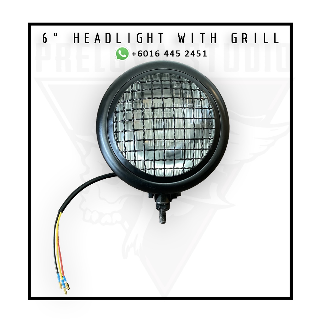 ( READY STOCK ) Motorcycle Headlight 6" with Grill Café Racer Brat ...