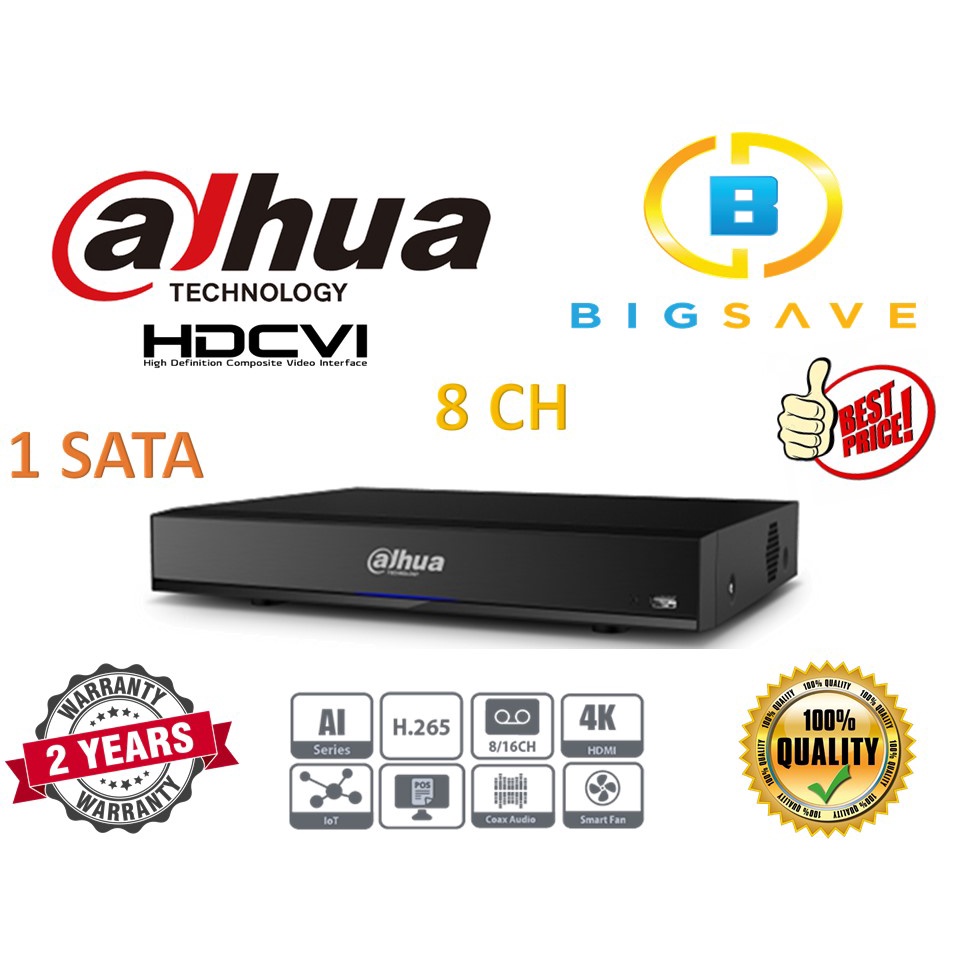 DAHUA 8CH / 8 CHANNEL XVR7108HE-4KL-I PENTABRID 4K MINI 1U AI DVR ...