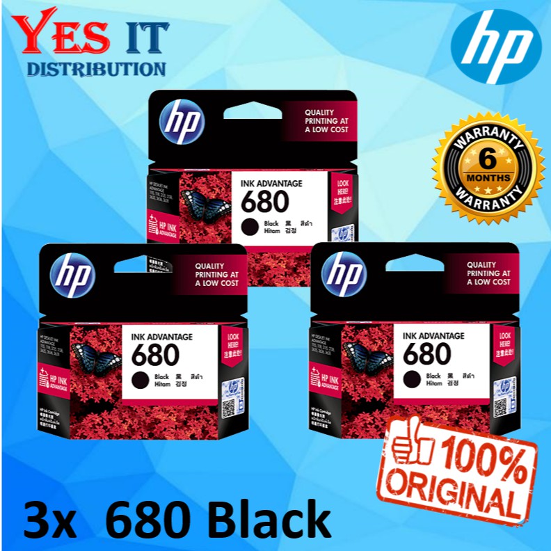 3 x HP 680 Black Ink Cartridge - F6V27AA (Expired on MAR 2026) | Shopee ...