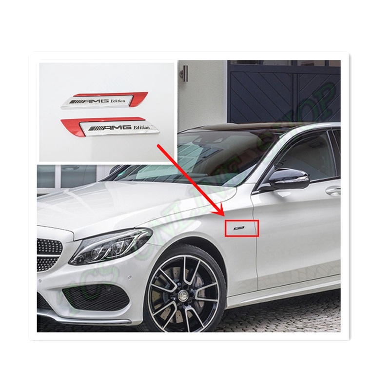 2 X 3D Metal (Chrome With Red) AMG Edition Badge Side Fender Emblem ...