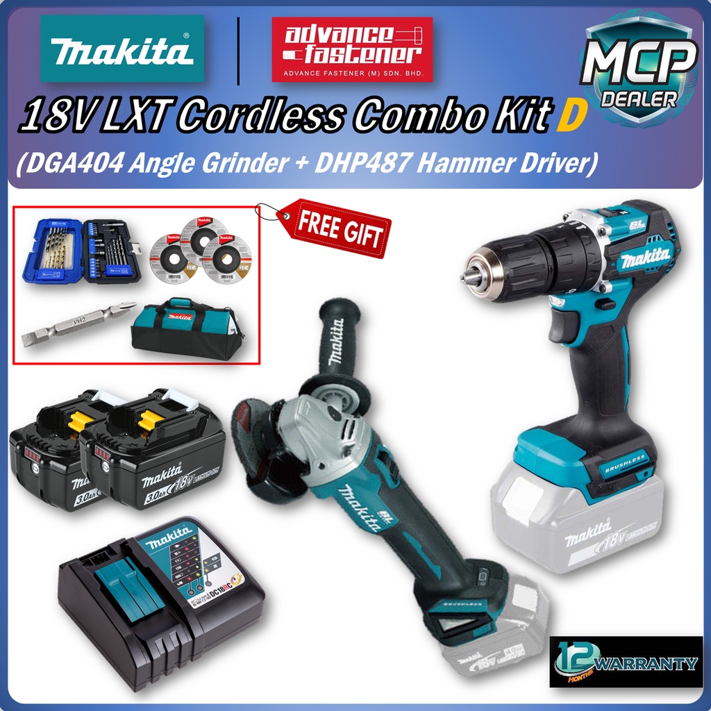 MAKITA 18V Cordless Combo Kit D ( DHP487 Hammer Driver Drill / DGA404 Angle Grinder ) | Shopee ...