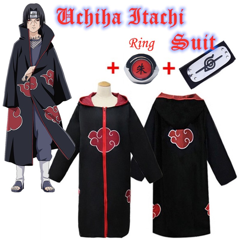 Akatsuki Cape Hooded Cloak Robe Uchiha Itachi Costume Halloween Cosplay ...