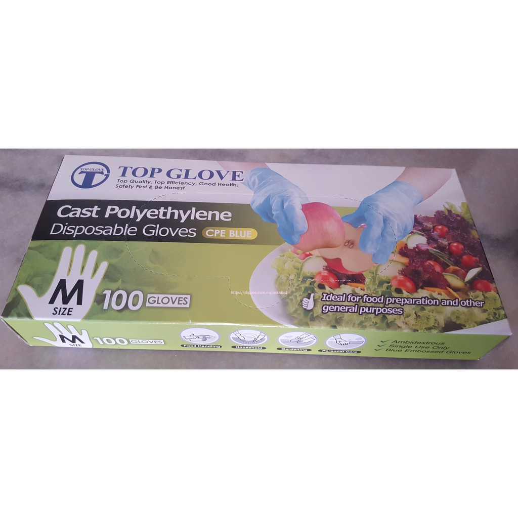 Top Glove - Cast Polyethylene Disposable Gloves ( CPE Blue ) | Shopee ...