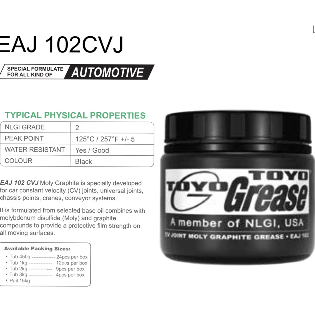 Toyo Grease EAJ 102CVJ Joint Moly Graphtine Grease NLGI 2 ( Automotive ...