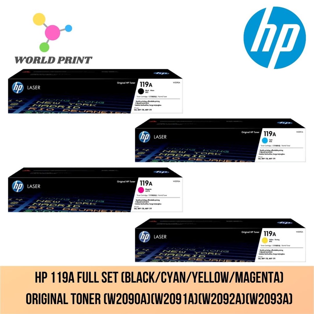 HP 119A FULL SET (Black/Cyan/Yellow/Magenta) Original Toner (W2090A ...