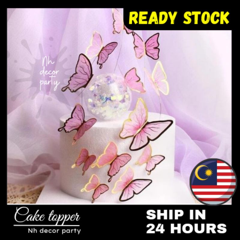 Butterfly cake topper 6pcs topper kek rama rama ready stock | Shopee ...
