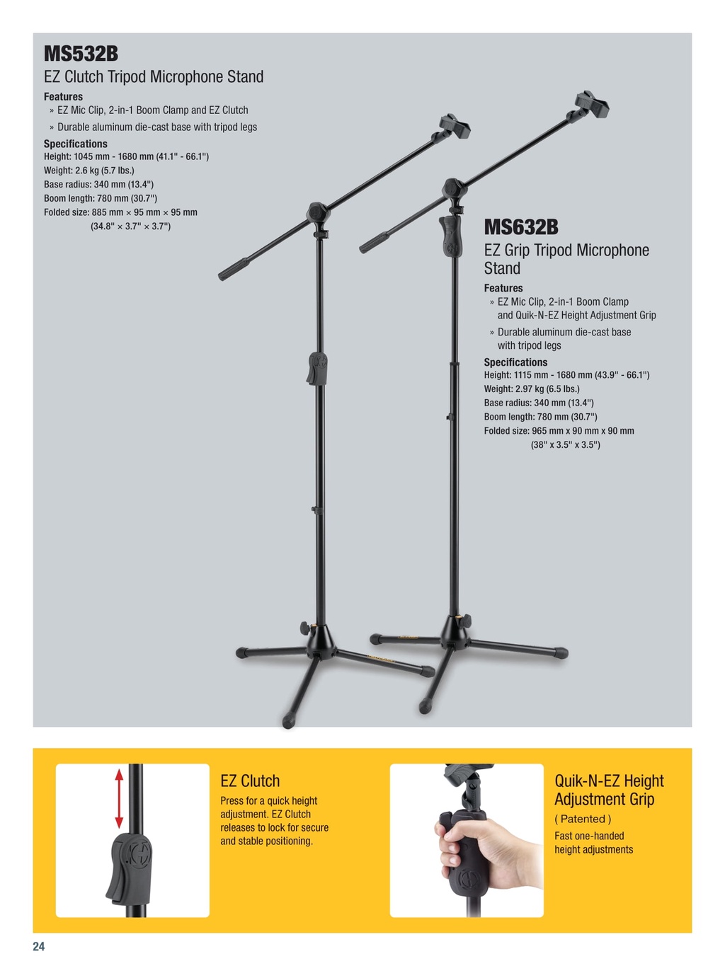 Hercules MS632B PLUS Ez Grip Height Adjustment Tripod Microphone Stand ...