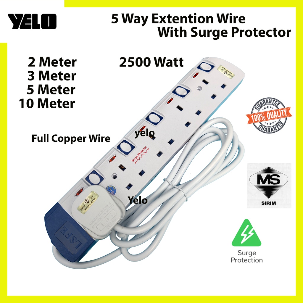 3 4 5 Gang Extension Wire Extension Socket With Surge Protector Full ...