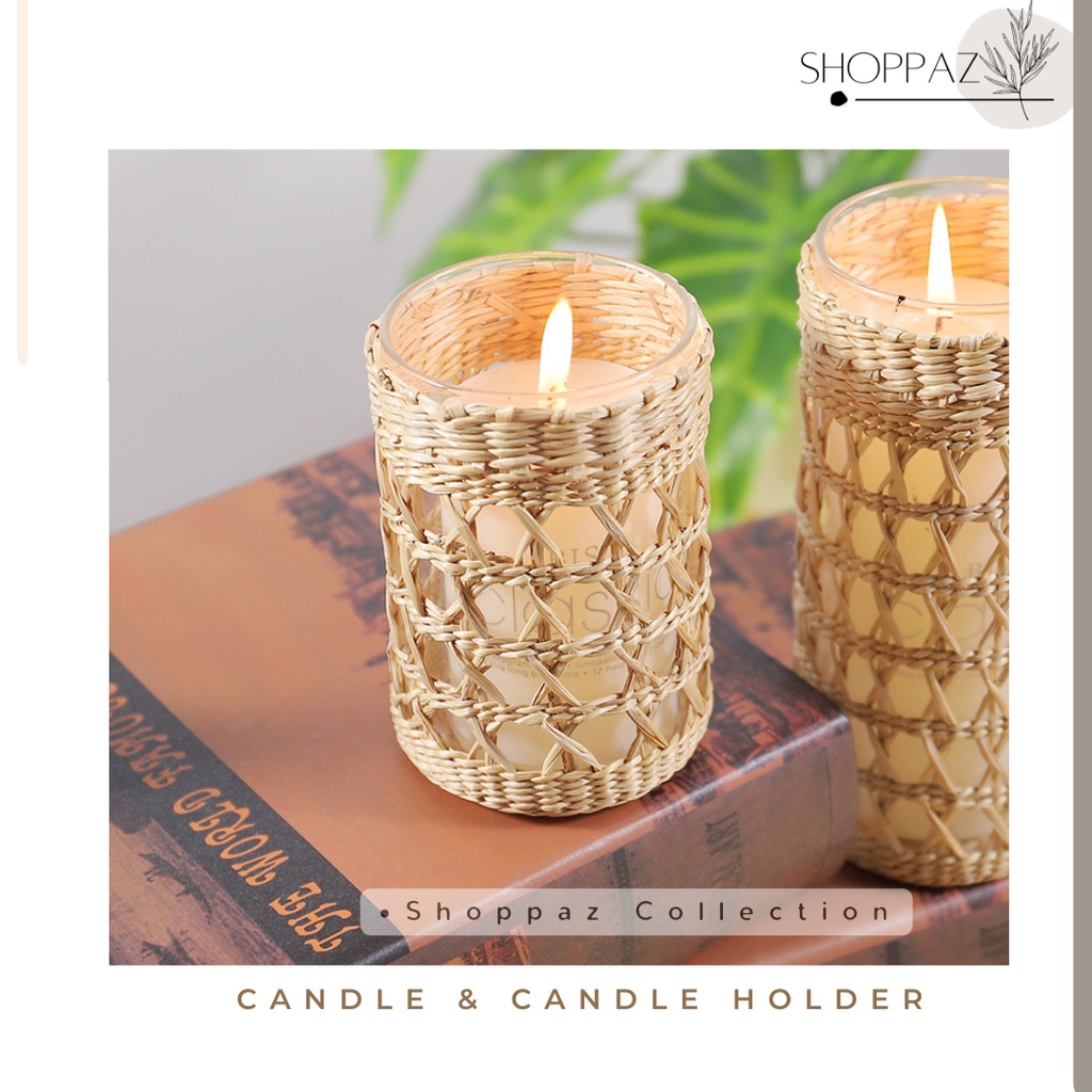 Shoppaz Rattan Candle Holder Minimalist Boho Muji Nordic Home Decor ...