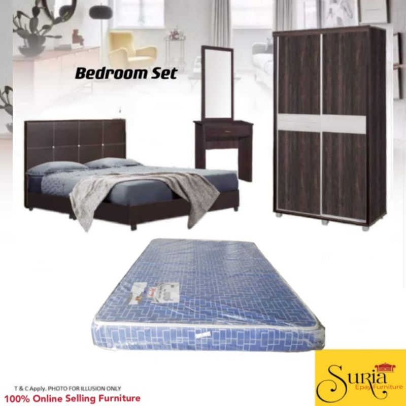 Suria - Package Bravo (Bedframe + Mattress + Wardrobe + Dressing Table ...