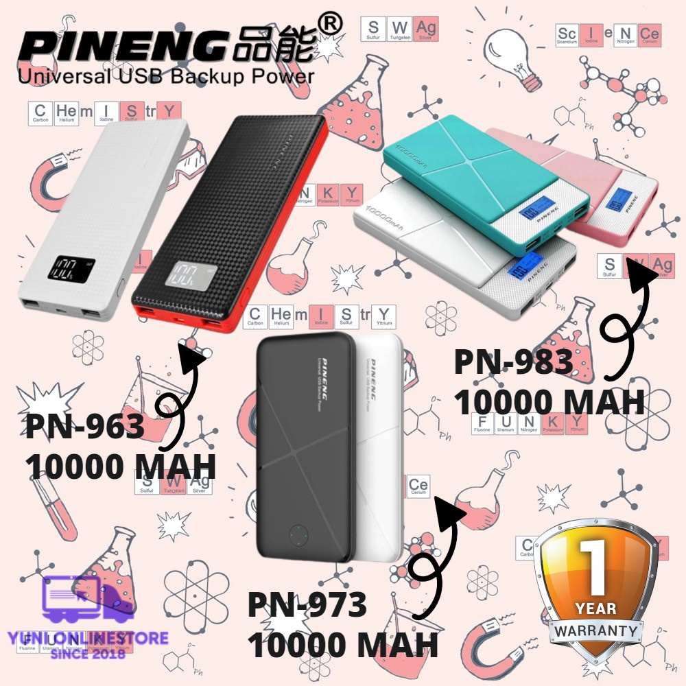 Pineng Power Bank PN-963/ PN-973/ PN-983 10000mah Powerbank | Shopee ...