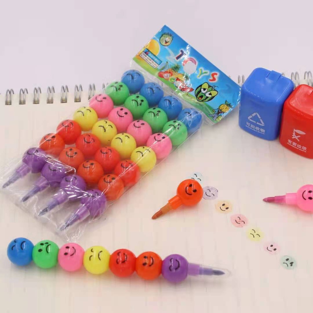 [ Readu Stock ] 1Pack5pcs 7 Colors Cute Stacker Swap Smile Face Crayons ...
