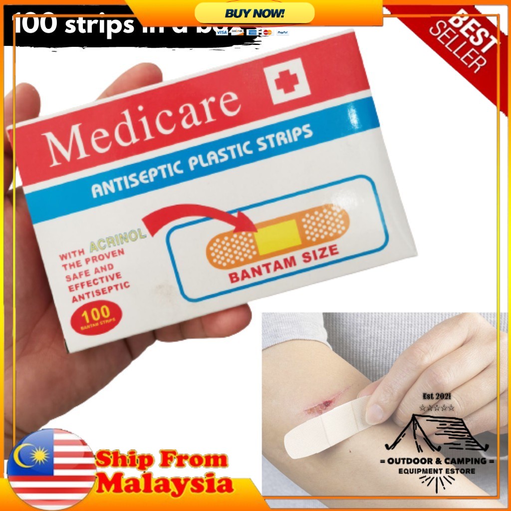 💥🇲🇾 MEDICARE Antiseptic Plastic Strips with Acrinol , First Aid Bandage ...