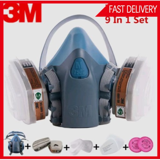 3M mask 7502 gas respirator half face 9in1 | topeng debu | cat ...