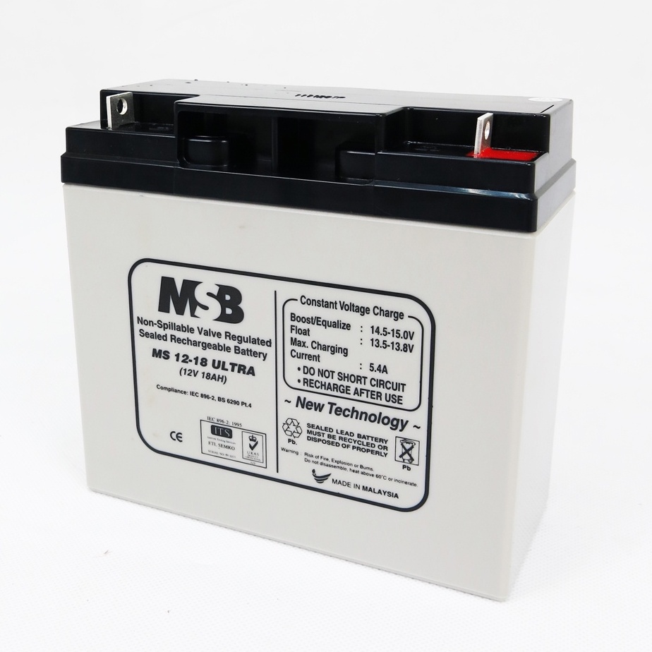 MSB MS12-18 Ultra 12V 18AH Non-Spillable Valve Regulated Sealed Rechargeable Lead Battery ...