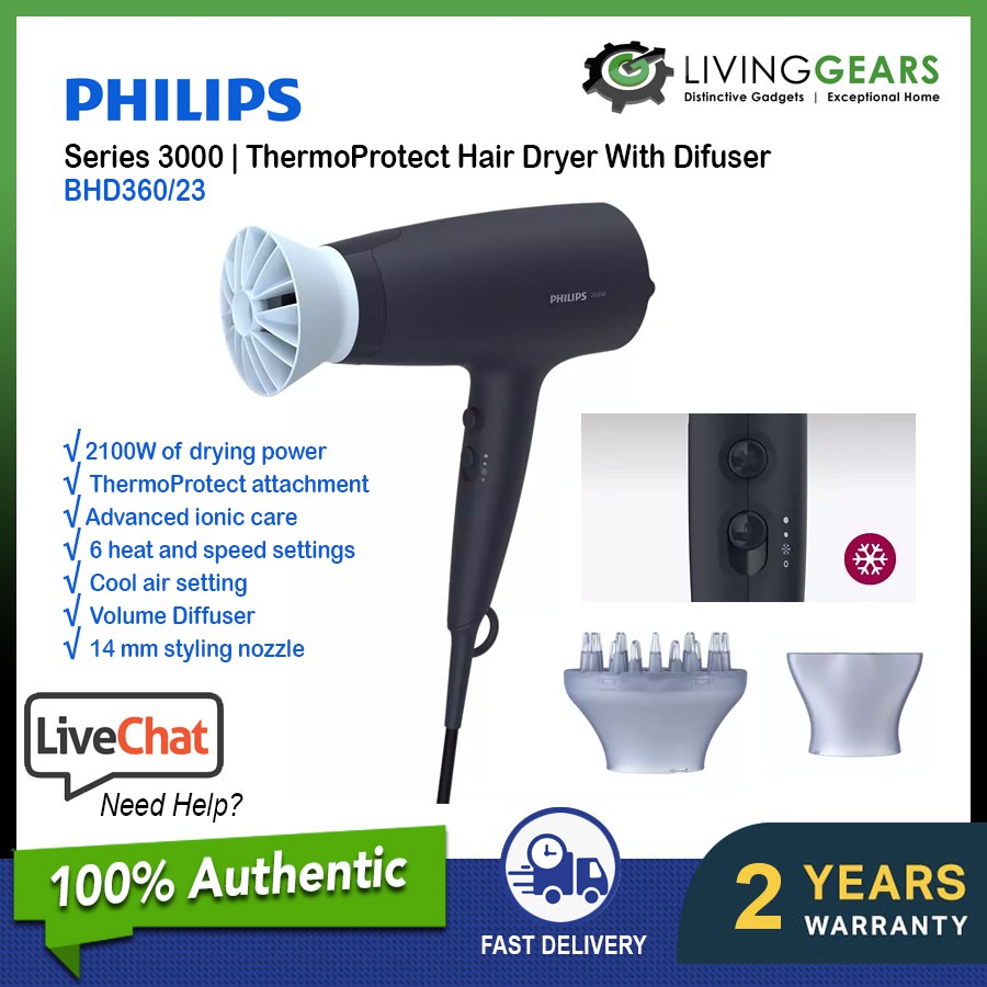 Philips 3000 Series Hair Dryer BHD300/BHD340/BHD350 BHD351/BHD360/BHD510 | Shopee Malaysia
