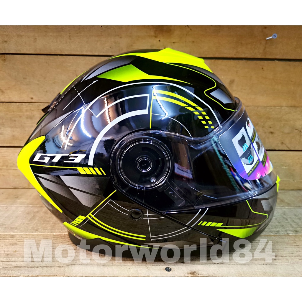 MHR HELMET FULL FACE FLIP UP DOUBLE VISOR FU926 BLACK FLUO YELLOW E ...