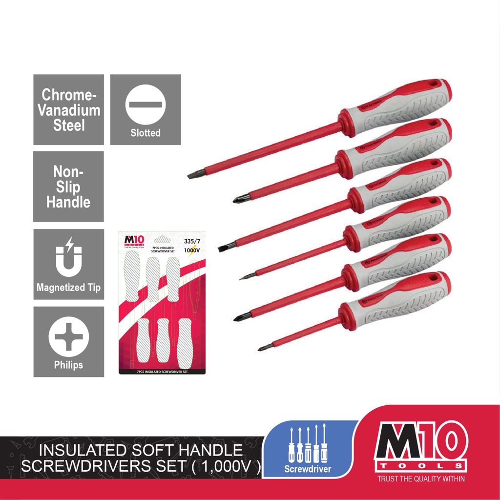M10 Insulated Soft Handle Screwdriver Set (1000V/ 7 Pcs) 335/7 | Shopee ...