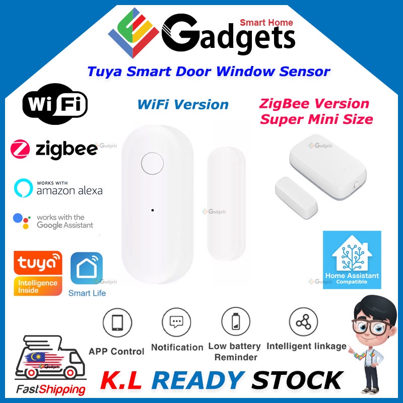 Tuya Smart Door Window Sensor Security Alarm Wireless WiFi ZigBee works ...