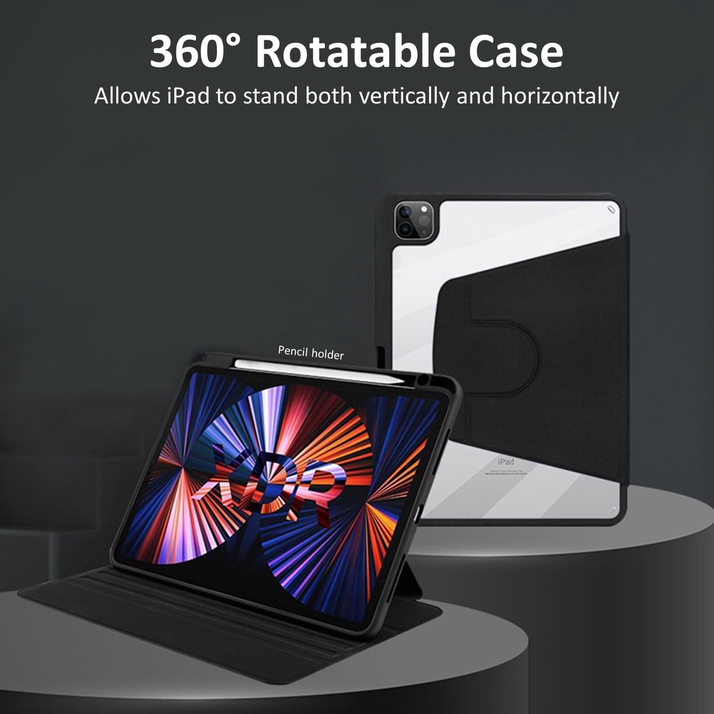 Premium 360 Rotate Clear Case for iPad 9 10 Air 4 Air 5 Pro 11 with Pencil Slot Holder Wireless ...