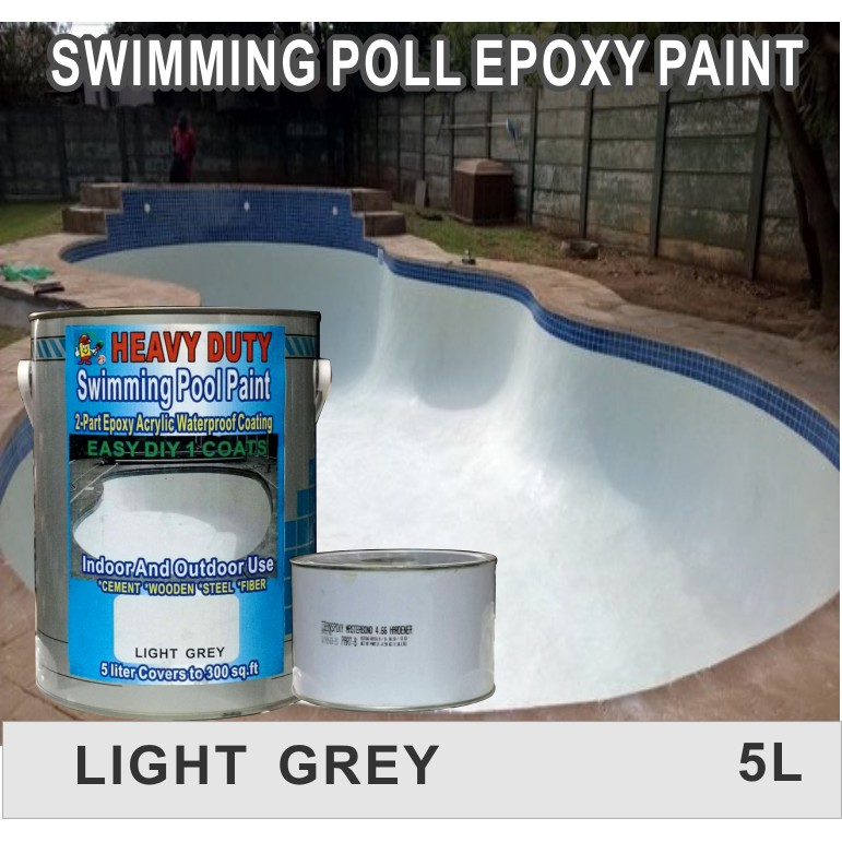 LIGHT GREY ( 5L ) SWIMMING POOL PAINT 2 PART EPOXY ACRYLIC WATERPROOF ...