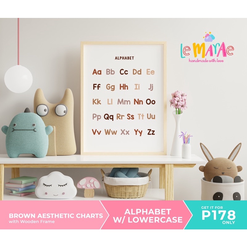 Alphabets ABC Laminated Chart with Wooden Frame Brown Tones Aesthetic ...