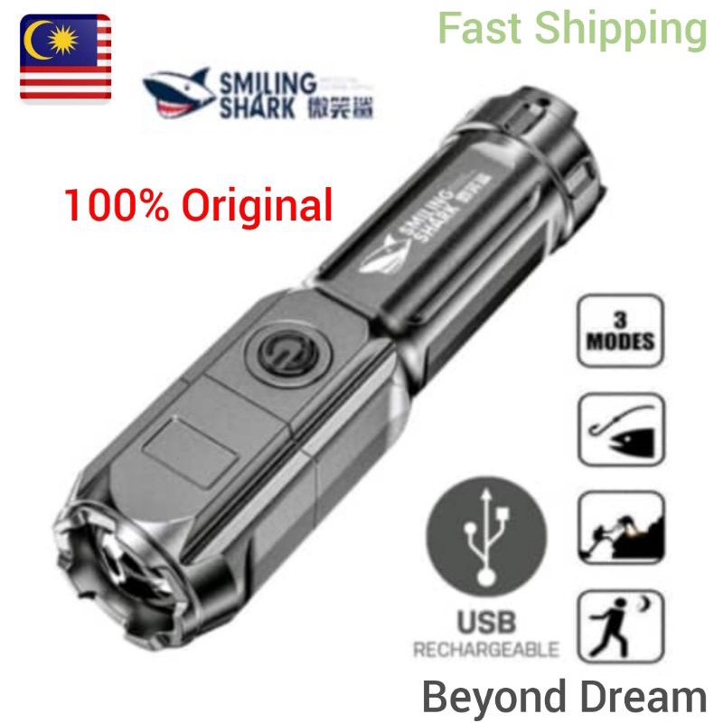 100% Original SMILING SHARK Flashlight Super Bright Torch Light ...