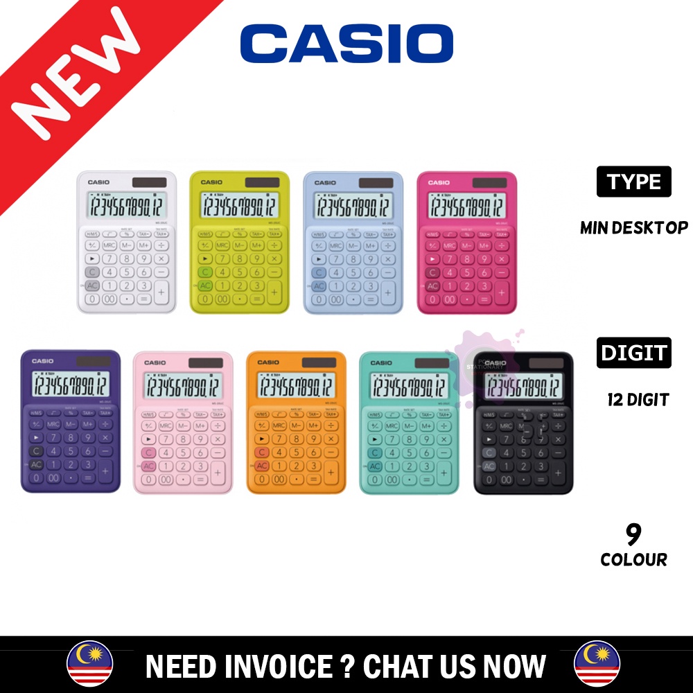 Casio New Colorful Series Calculator MS-20UC 12 Digit Original 1 Year Warranty - (1's) Mesin ...