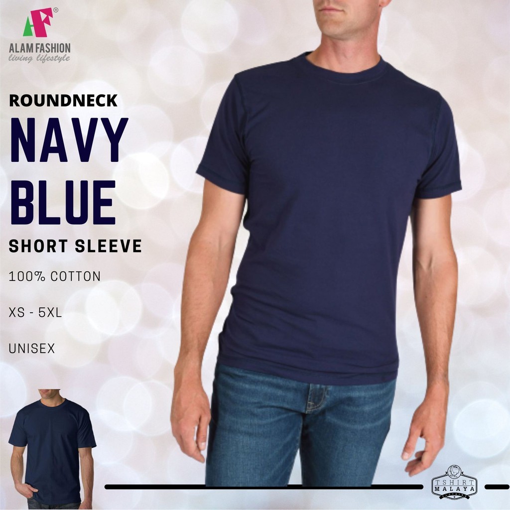 NAVY BLUE BIRU GELAP plain tshirt UNISEX round neck BAJU KOSONG XS ...