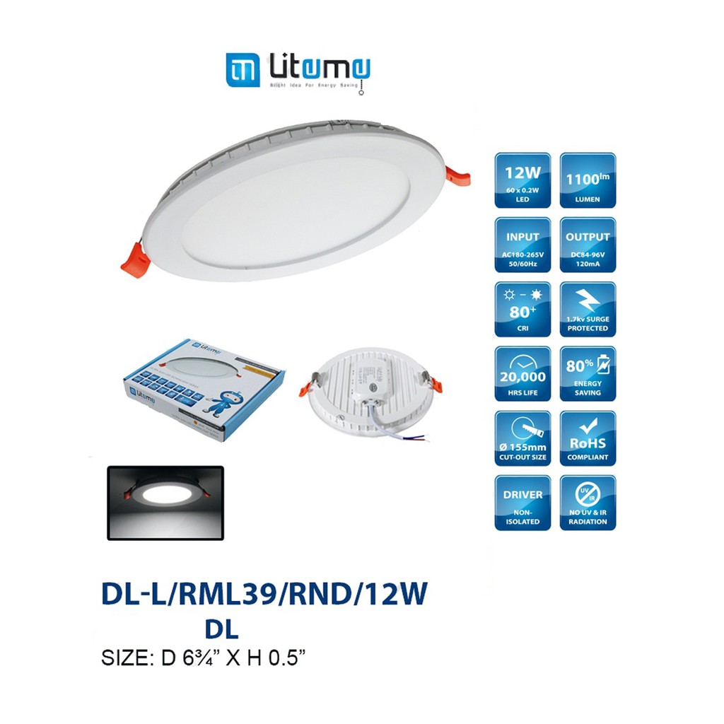 LITEME ULTRA SLIM LED DOWNLIGHT SERIES DL-L/RML39/RND/12W | Shopee Malaysia