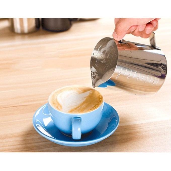 Milk Jug Pitcher Stainless Cafe Barista Measuring Glass 350ml 650ml ...