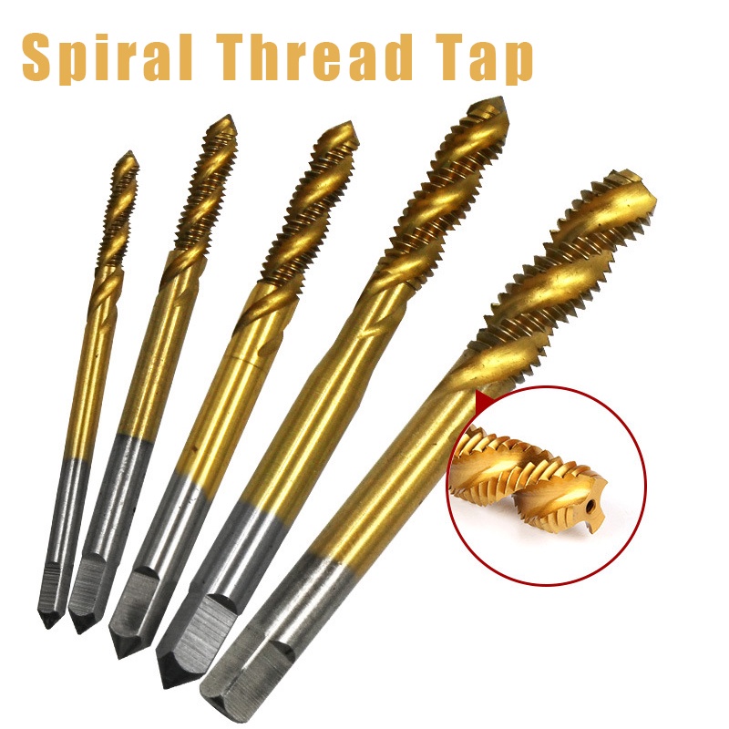 M3 M4 M5 M6 M8 5PCS Titanium Coated Thread Tap Drill Metric Hss 6542 Spiral Fluted Machine Screw ...
