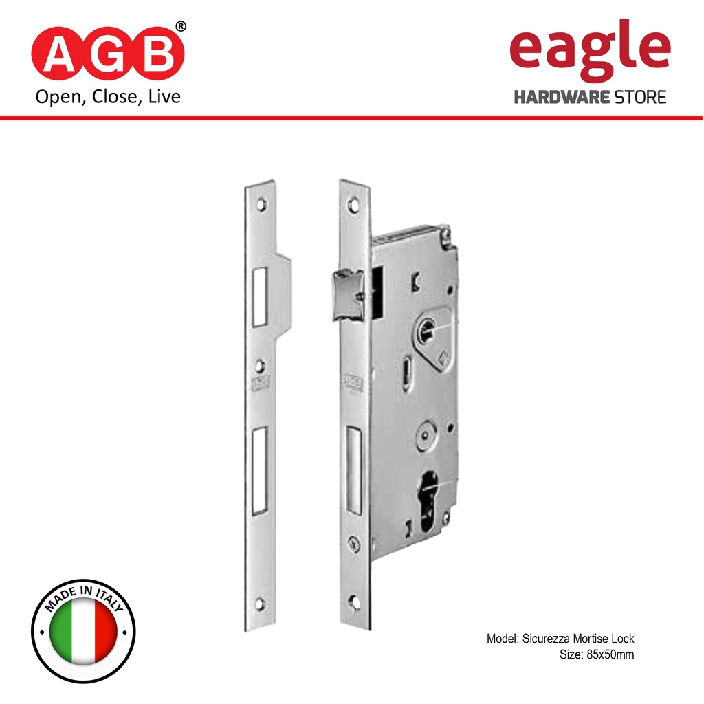 AGB Sicurezza Mortise Lock, Nickel Plated. Varies Sizes : 85mm x 50 ...