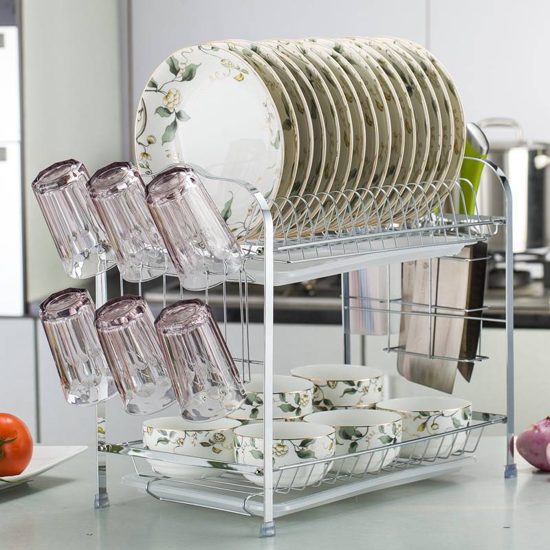 Double Layer Dish Steel Rack Dish Drainer Two Layer Multipurpose Drain ...