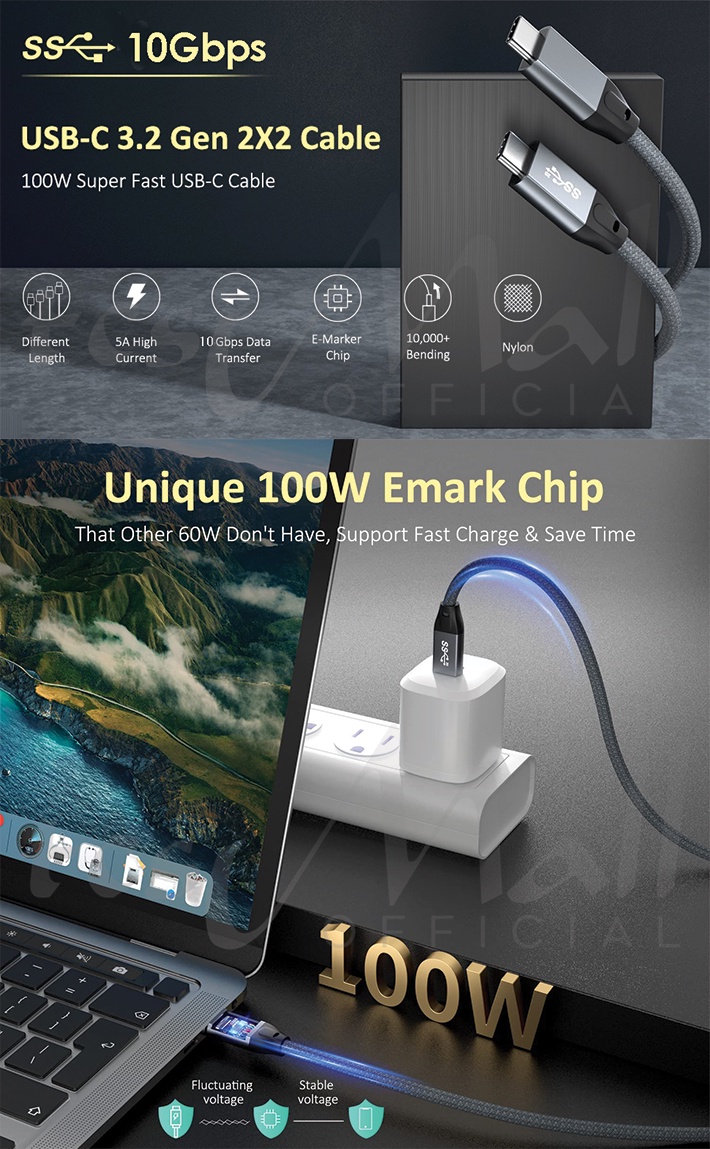 USB 4 40Gbps 240W 5A QC 8K TB Thunderbolt 4 Type-C to Type C Cable PD ...