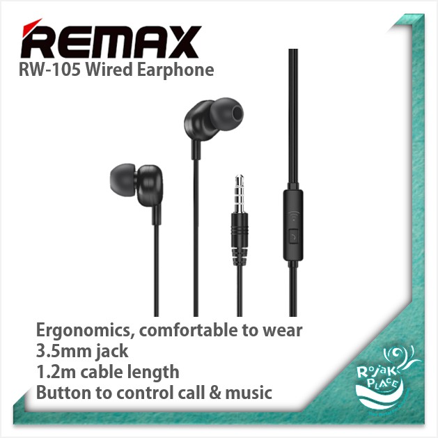 Remax RW-105 RW-106 Wired Earphone for Calls and Music on Phone and ...