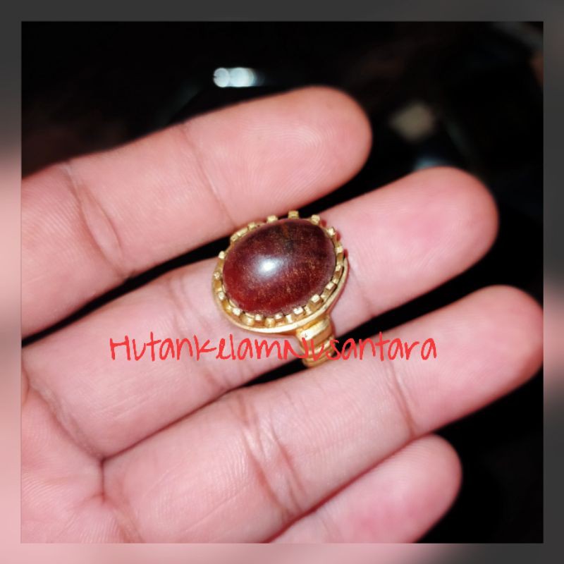 CINCIN TERAS RAJA KAYU MERAH/ DAMAR MINYAK RING ALPAKA KUNING (SAIZ 20 ...