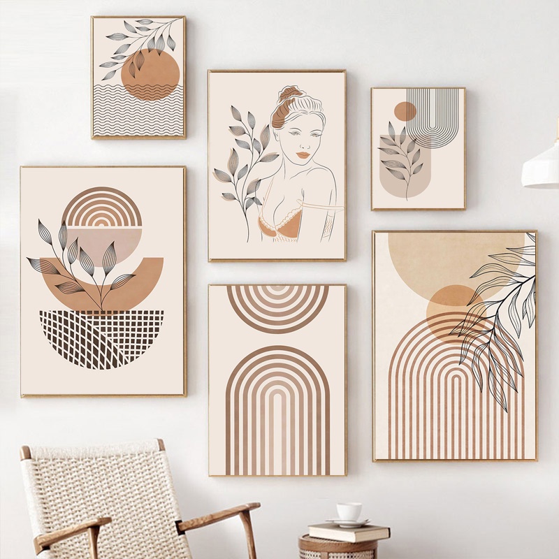 Beige Posters and Prints Abstract Line Picture Room Decoration Wall Art ...
