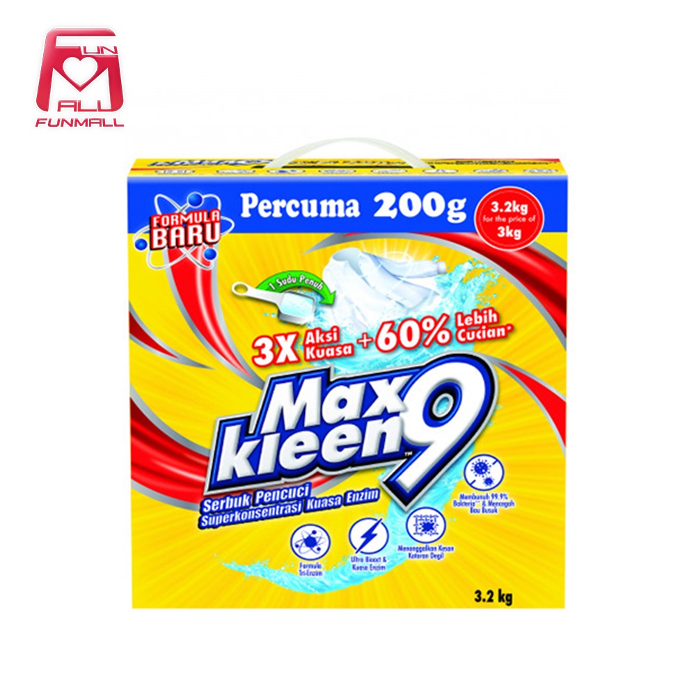 Maxkleen 9 Super Enzyme Powder Detergent 3KG FOC 200G | Shopee Malaysia
