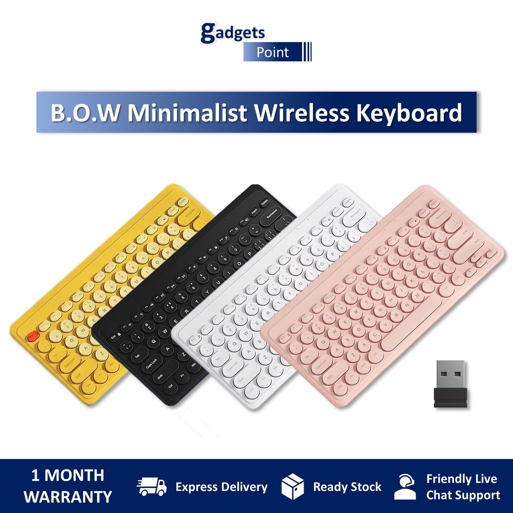 BOW Wireless Keyboard with USB Dongle Minimalist Round Keycaps Quite ...
